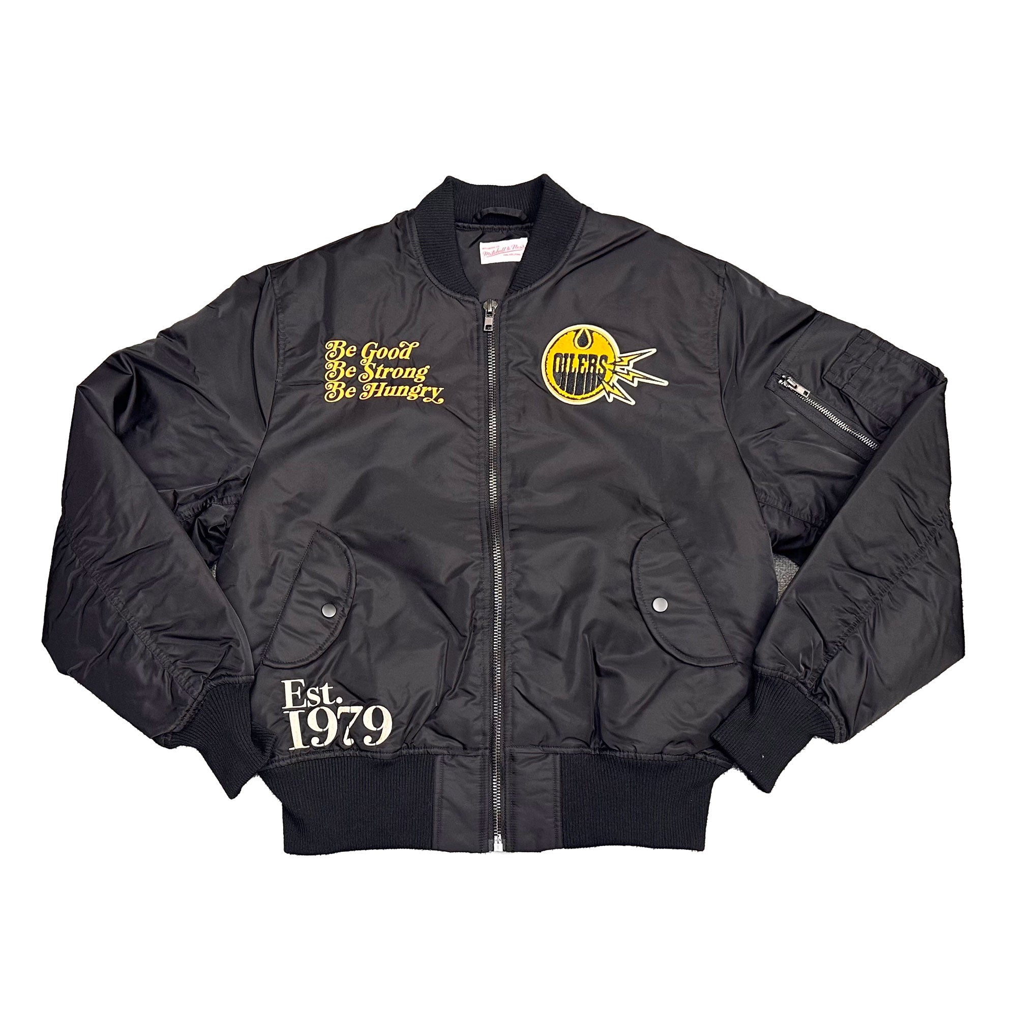 Edmonton Oilers Mitchell & Ness Black Eye Of The Tiger Bomber Jacket ...