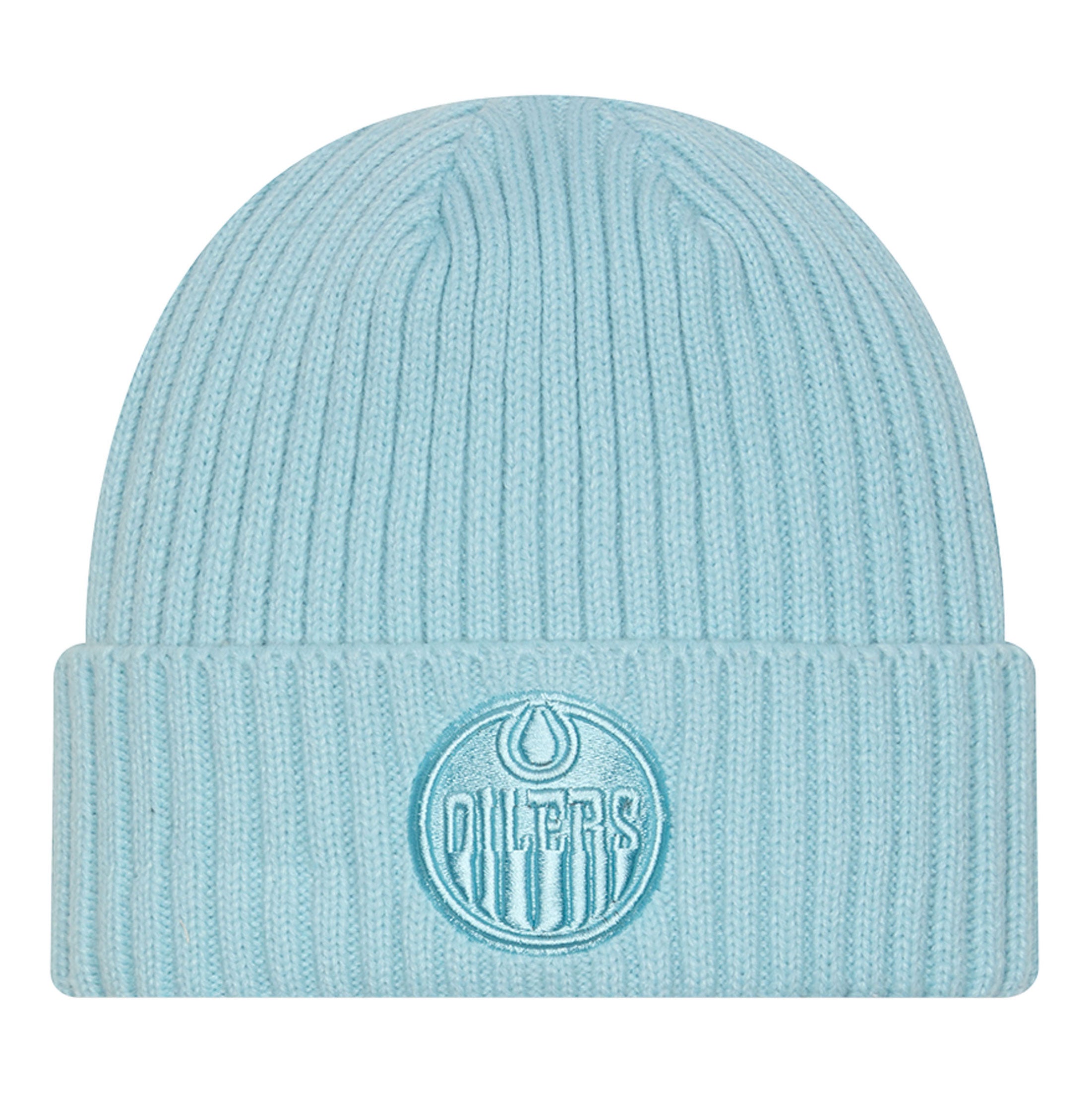 Edmonton Oilers New Era Aqua Blue Monochrome Color Pack Cuffed Knit To ...