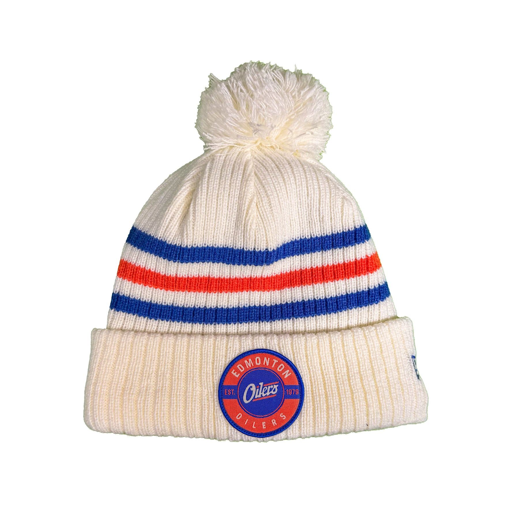 Edmonton Oilers New Era Cream Striped Alternate Logo Knit Toque w/ Pom ...