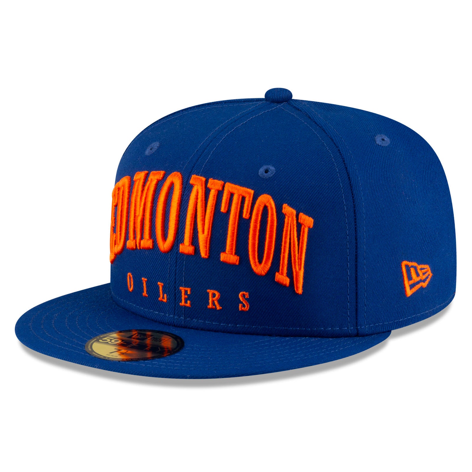 Edmonton Oilers New Era Royal Blue Text 59FIFTY Primary Logo Fitted Ha ...