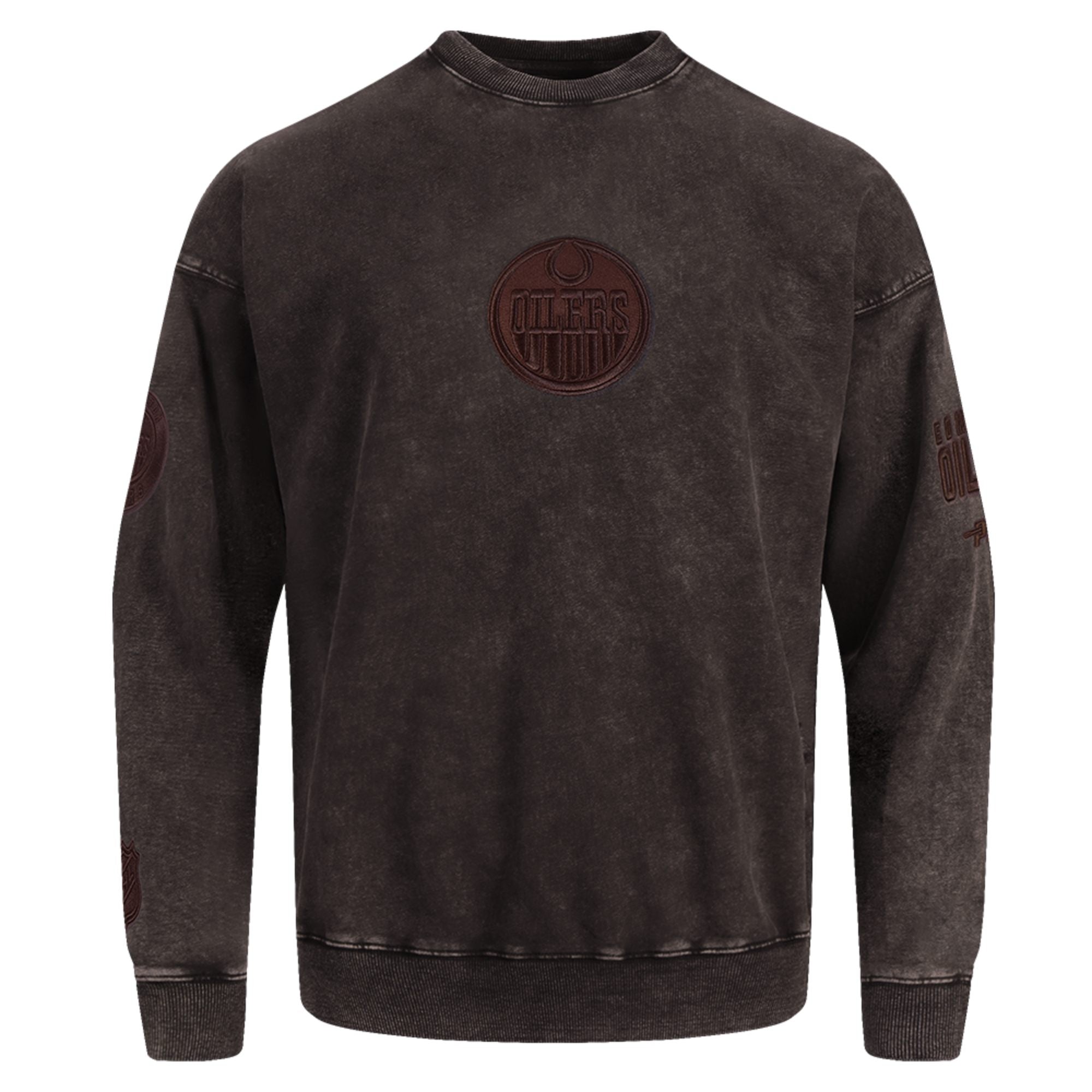 Edmonton Oilers Pro Standard Enzyme Wash Brown Drop Shoulder Crewneck ...