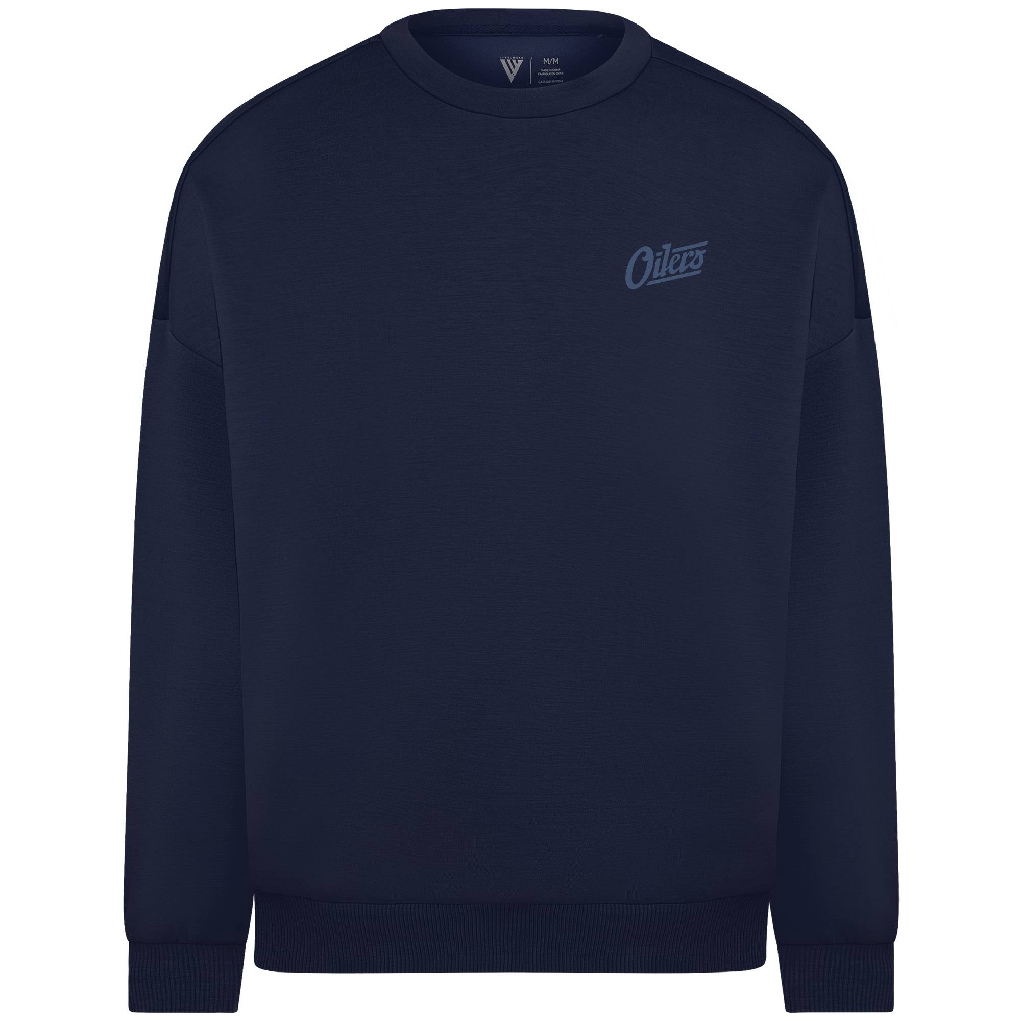Edmonton Oilers Unisex Levelwear Luxe Alternate Logo Navy Crewneck Swe ...