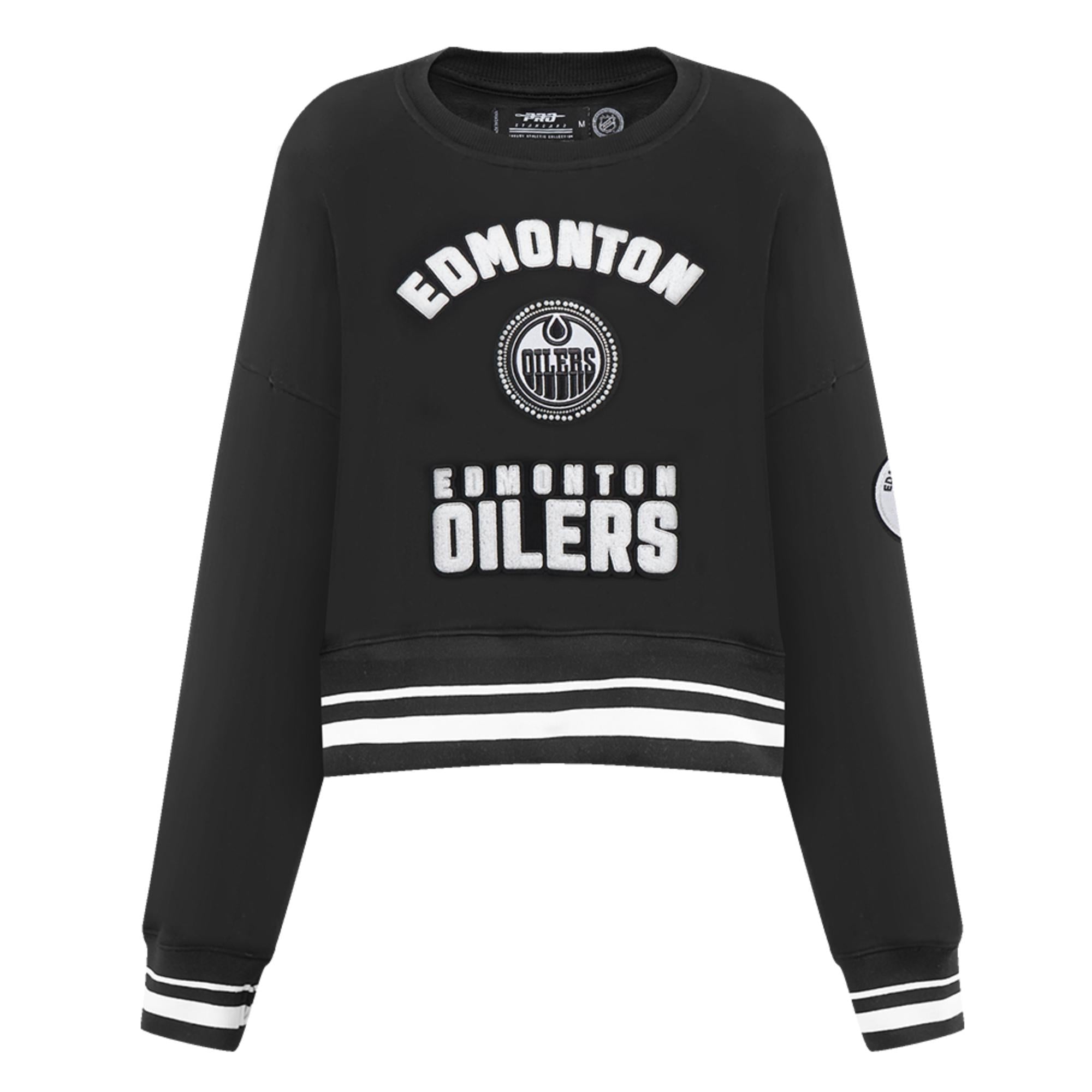 Edmonton Oilers Women's Pro Standard Pearls Black Boxy Cropped Crewnec ...