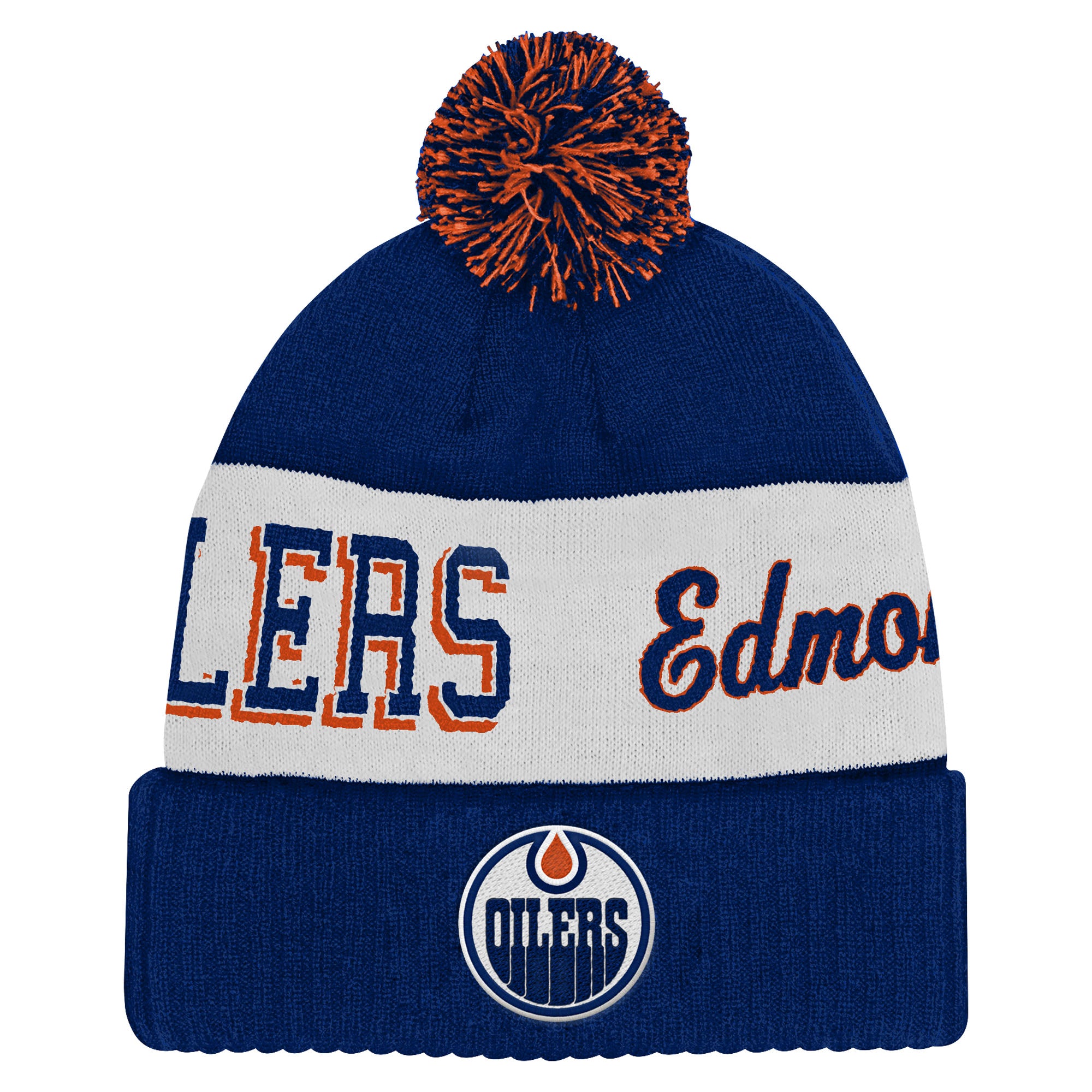 Edmonton Oilers Youth Mitchell & Ness Blue Sweep Cuffed Toque w/ Pom ...