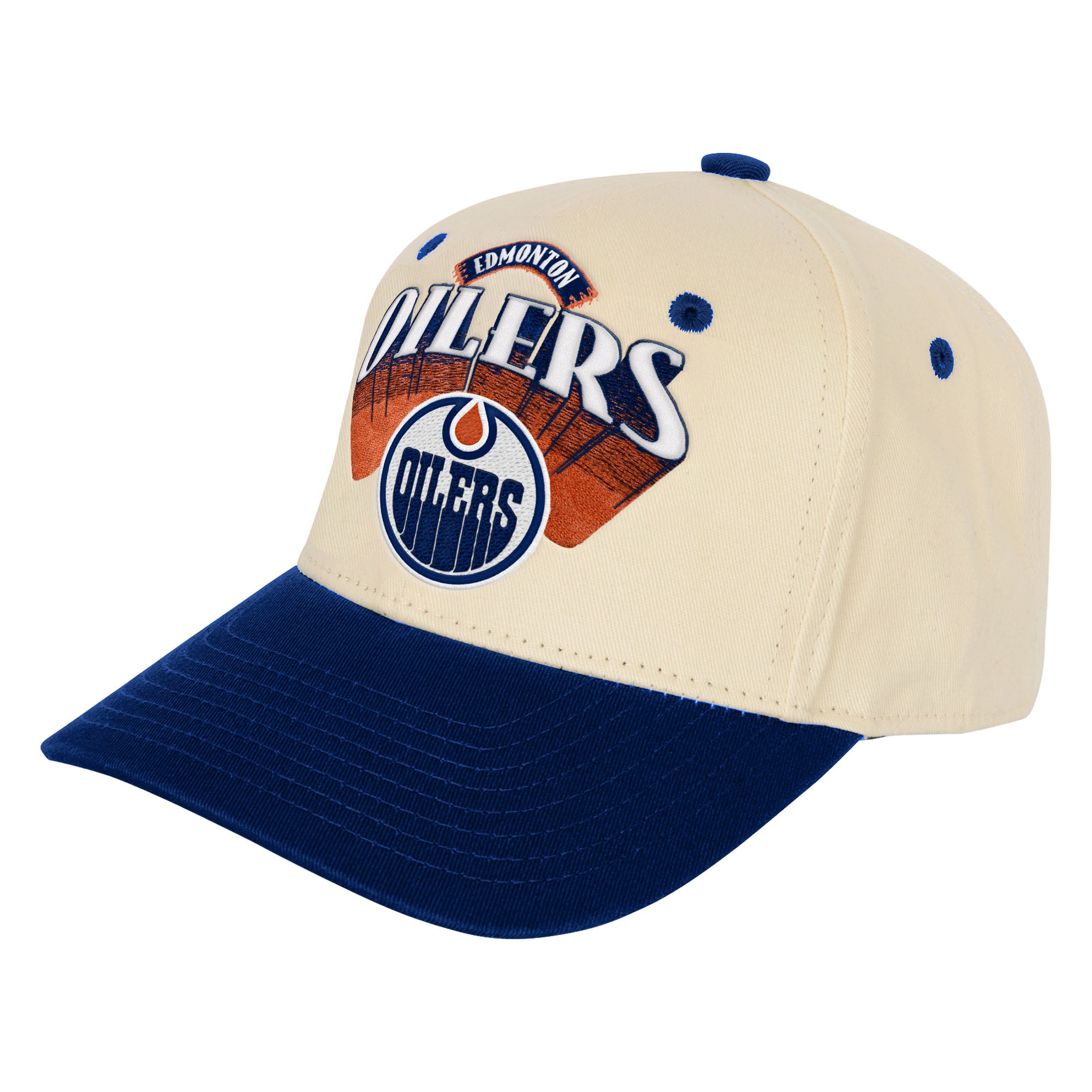 Edmonton Oilers Youth Mitchell & Ness Cream Horizon Pro Crown Snapback ...
