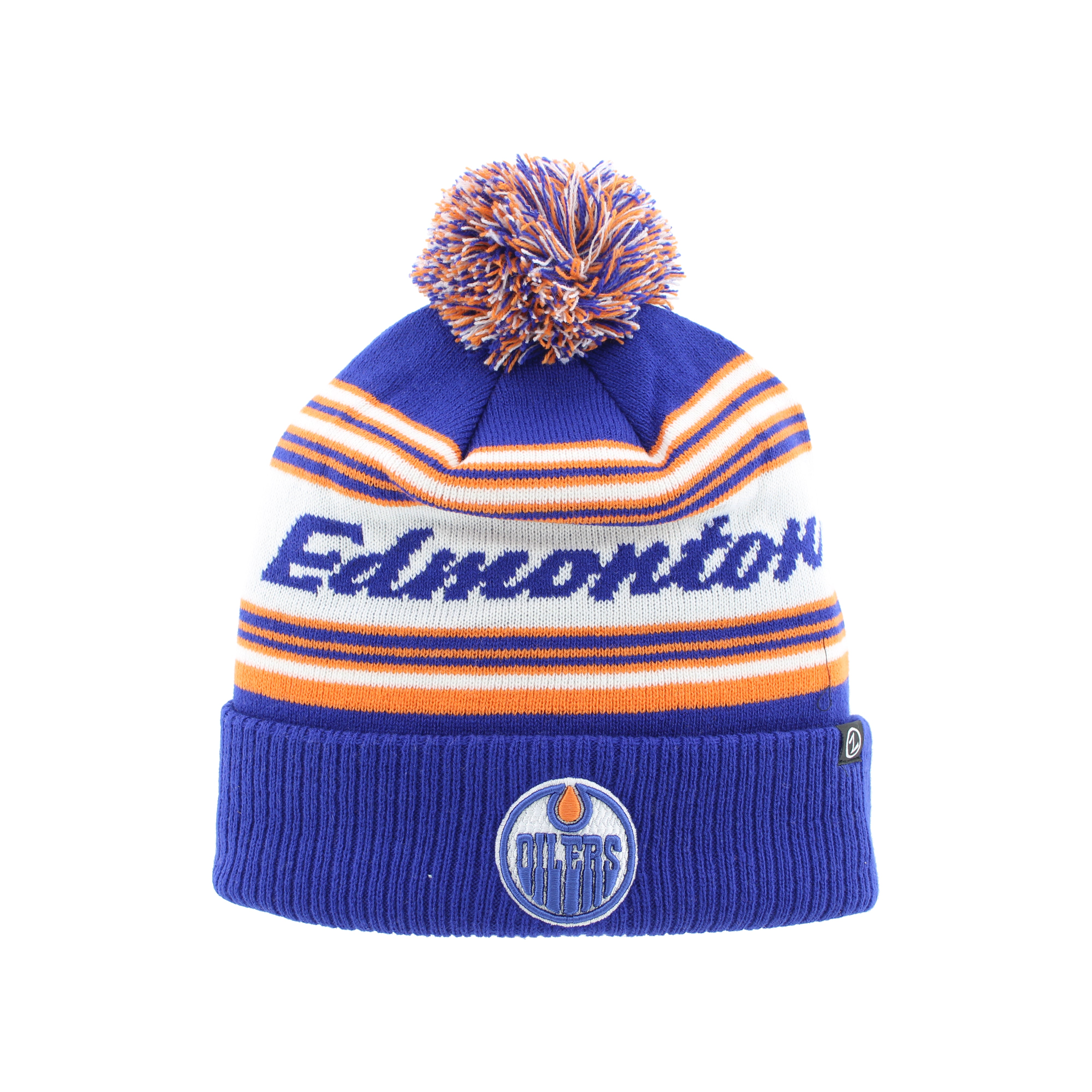 Edmonton Oilers Zephyr Royal Eazy Script Toque w/ Pom – ICE District ...