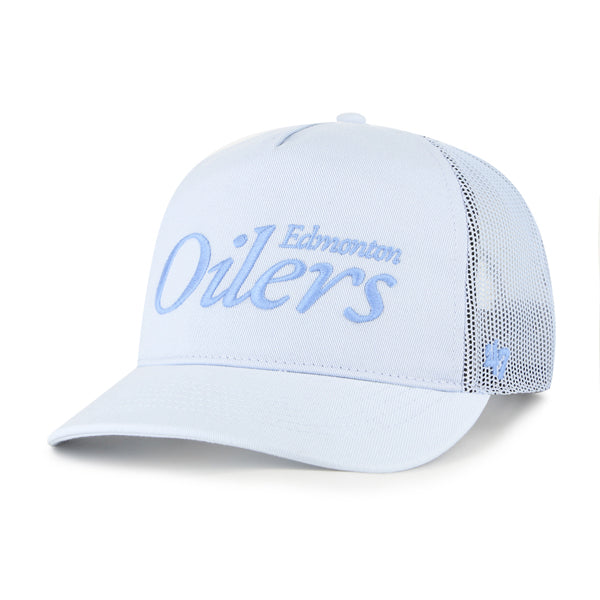 Edmonton Oilers '47 Blue Contemporary Foundation Script Hitch Snapback ...