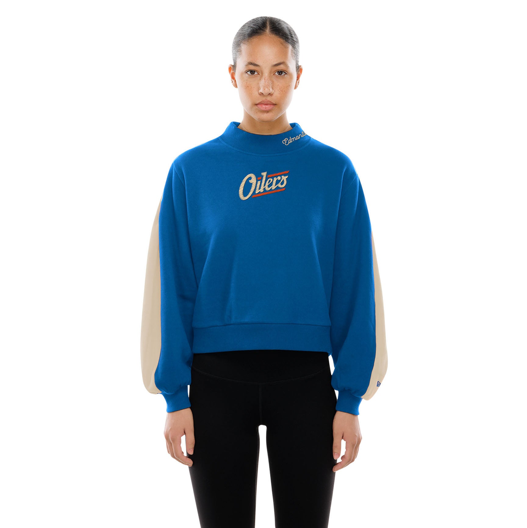 Edmonton Oilers Women's New Era Alternate Logo Cropped Blue Mock Neck ...