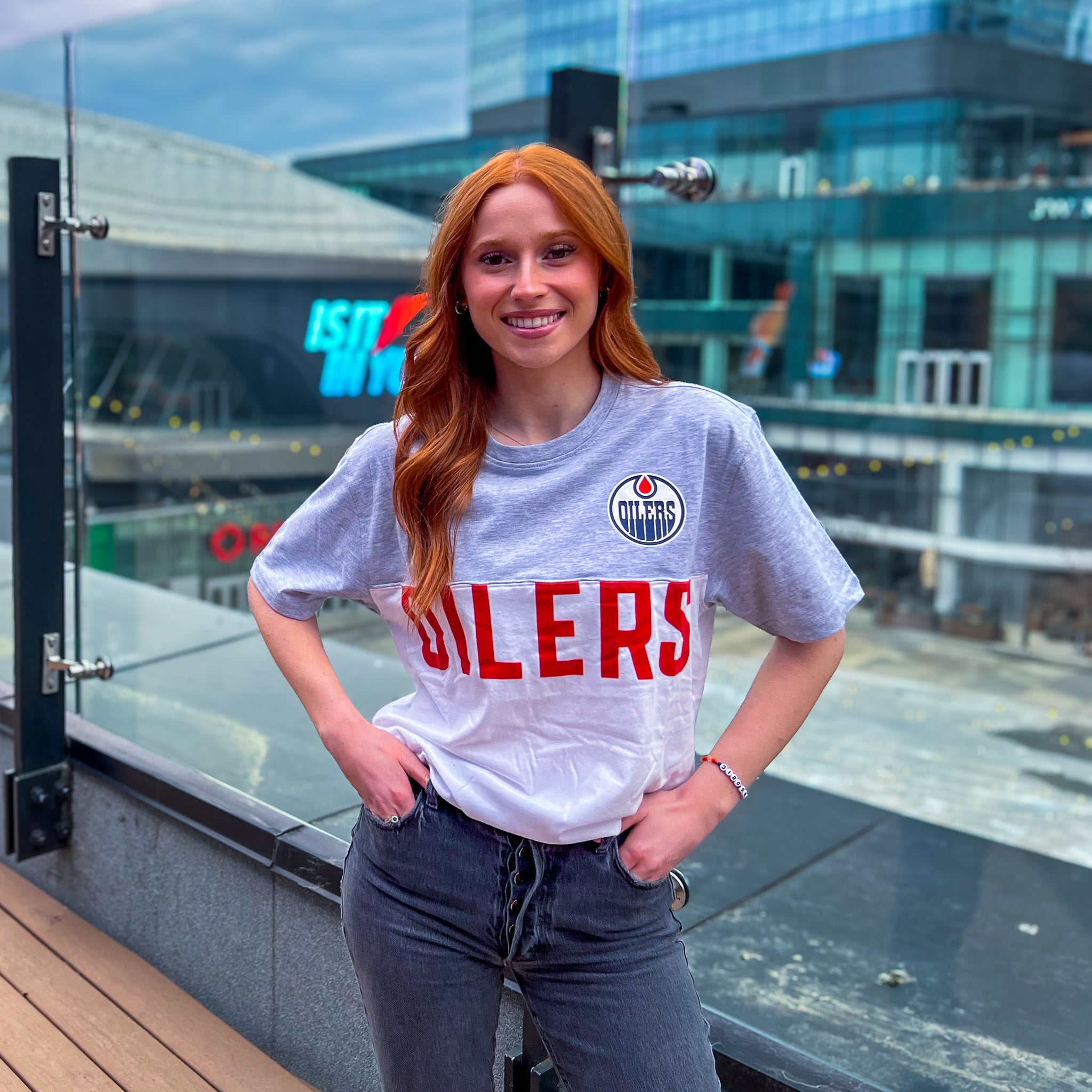 Edmonton Oilers Unisex Authentics Grey & White Color Blocked T-Shirt ...